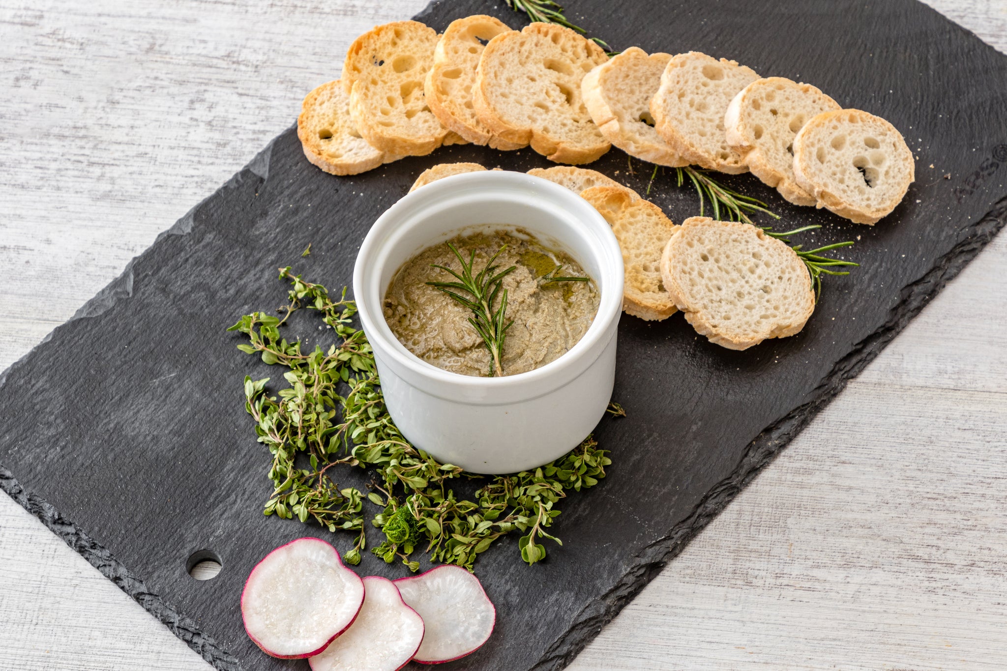 Chicken Liver Pate-400 grams with Melba Toast and white ceramic jar ...